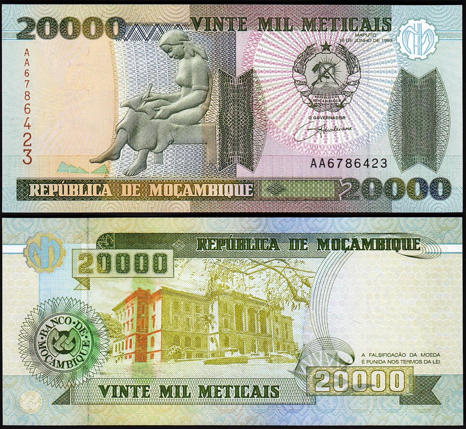 Mozambique 20000 20,000 Meticais 1999, UNC, P-140 – Fortumor Numismatic ...
