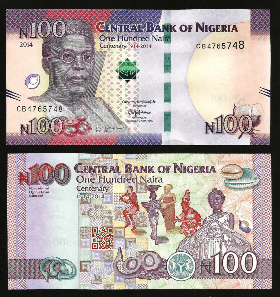 Nigeria 100 Naira 2019, UNC, Centenary 1'st Banknote in the World, P-41 ...