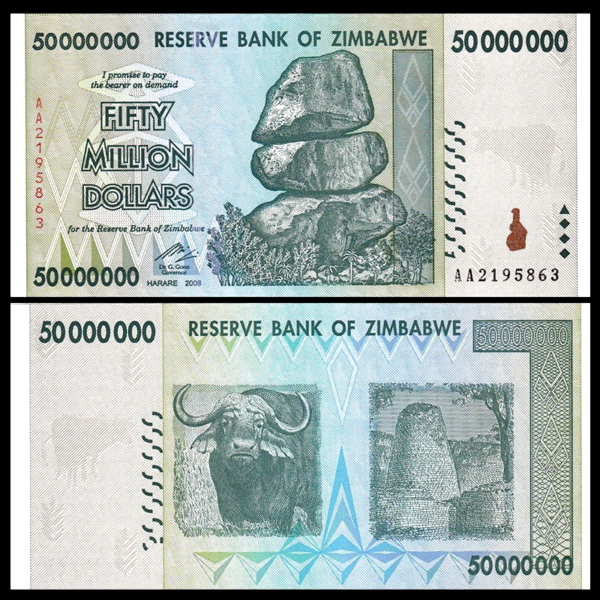 Zimbabwe 50000000 – 50,000,000 – 50 Million Dollars 2008, UNC-, P-79 ...