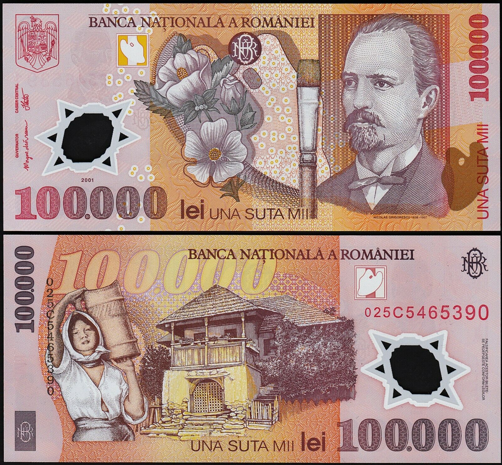 Romania 10000 100 000 Lei 2001 2002 UNC POLYMER P 114 Fortumor Romania 10000 100 000 Lei 2001 2002 UNC POLYMER P 114 Fortumor